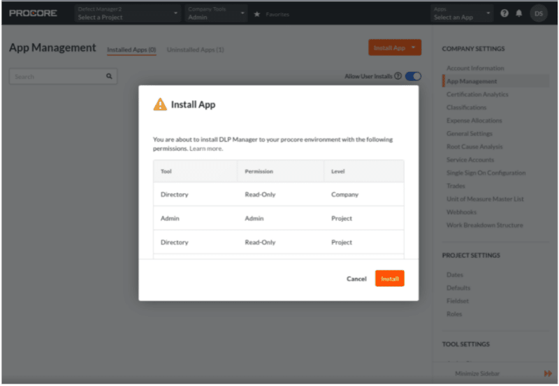 Procore Integration - DLP Manager