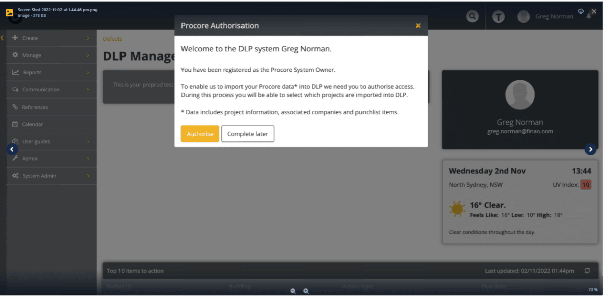 Procore Integration - DLP Manager